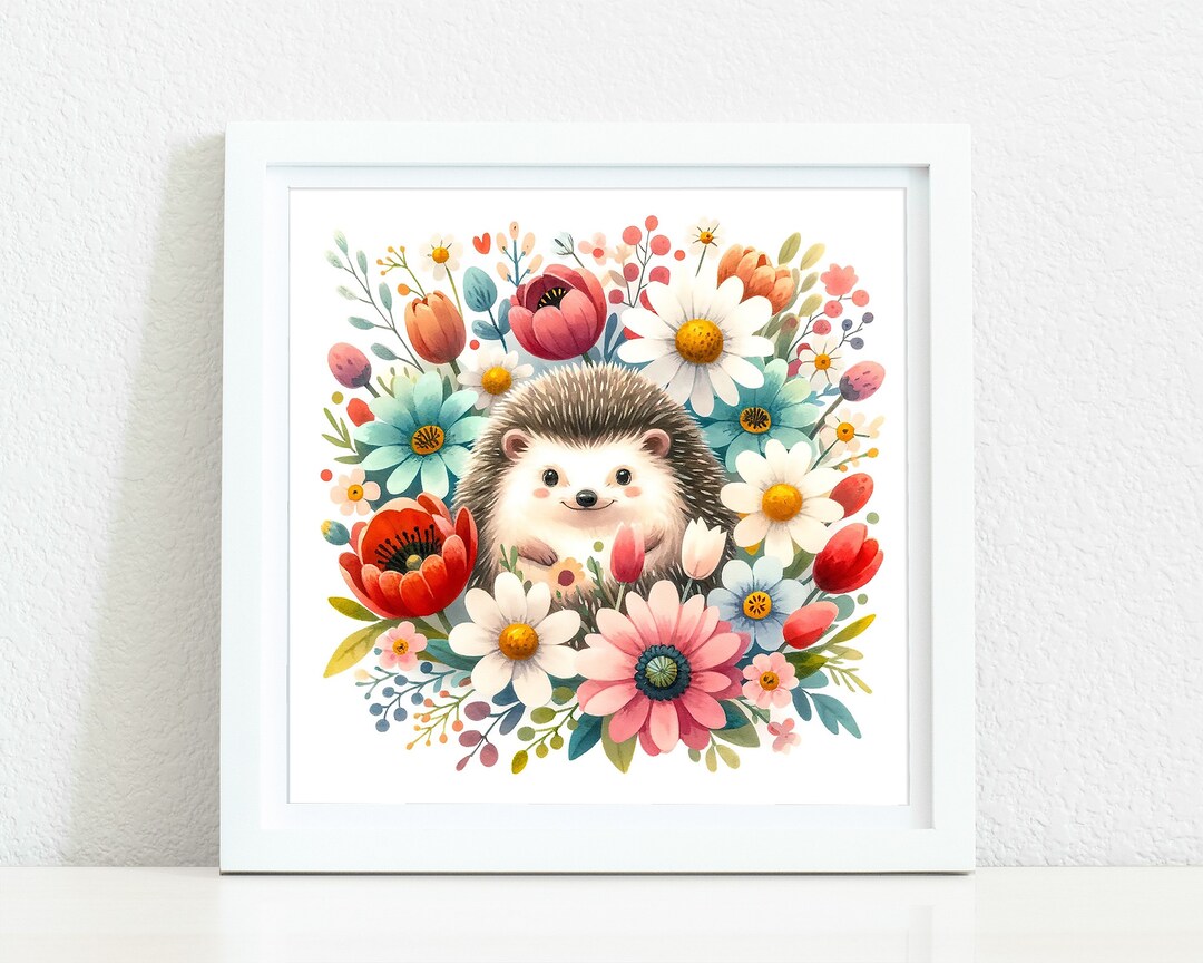 Cute Hedgehog Watercolor Poster, Hedgehog With Flowers Print - Etsy