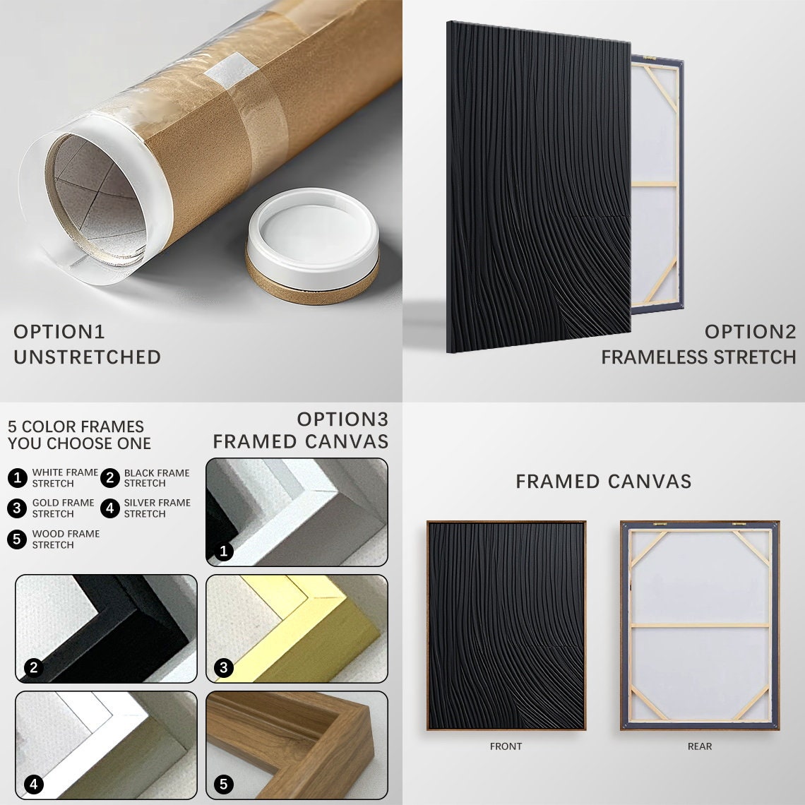 Minimalist Pure Black Wall Art, 3D Plaster Painting, Modern Abstract ...