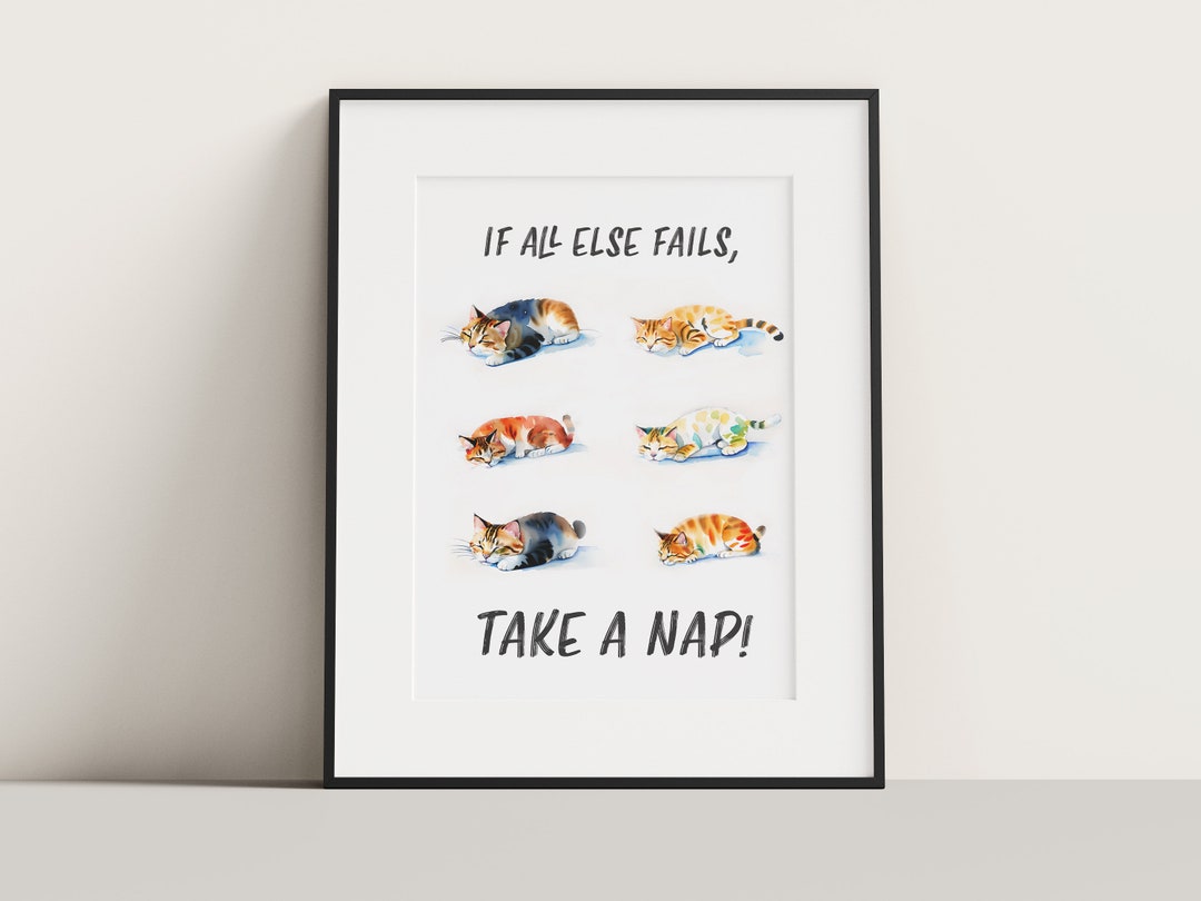 Napping Cats, Funny Pet Wall Art, Digital Print, Watercolour Wall Art ...