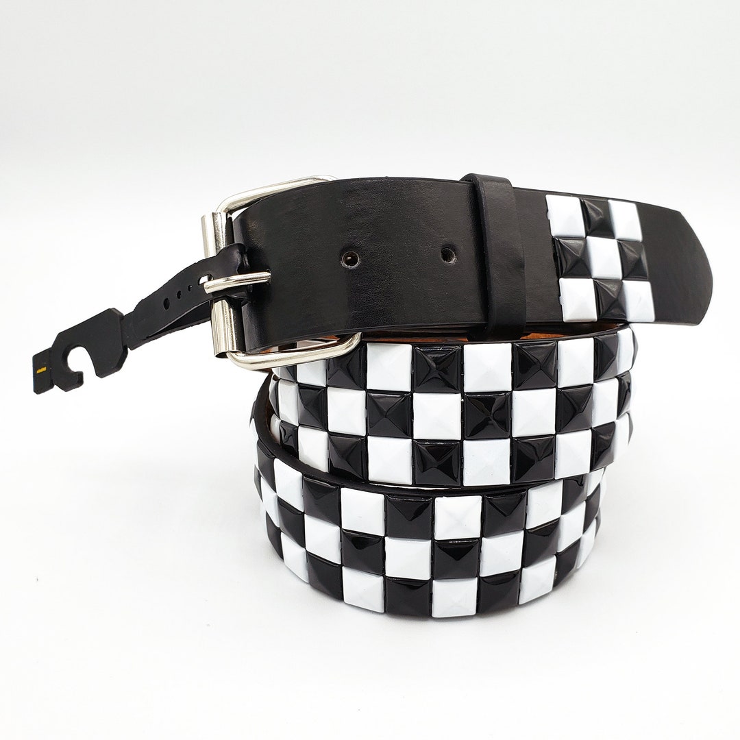 Black and White Checkered 3-rows Pyramid Studded Belt Punk - Etsy