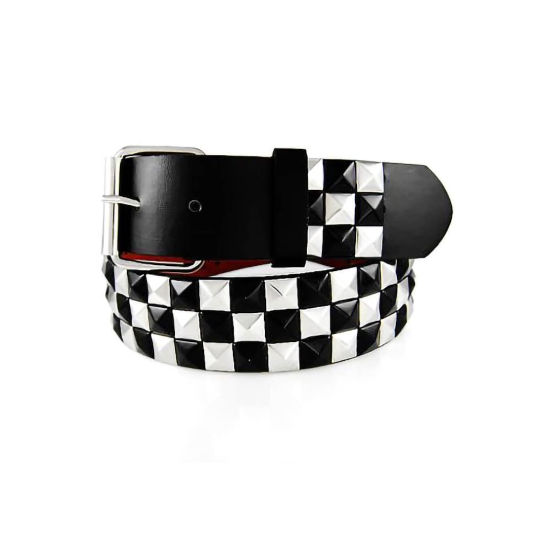 Black and Metal Checkered 3-rows Pyramid Studded Belt Punk - Etsy