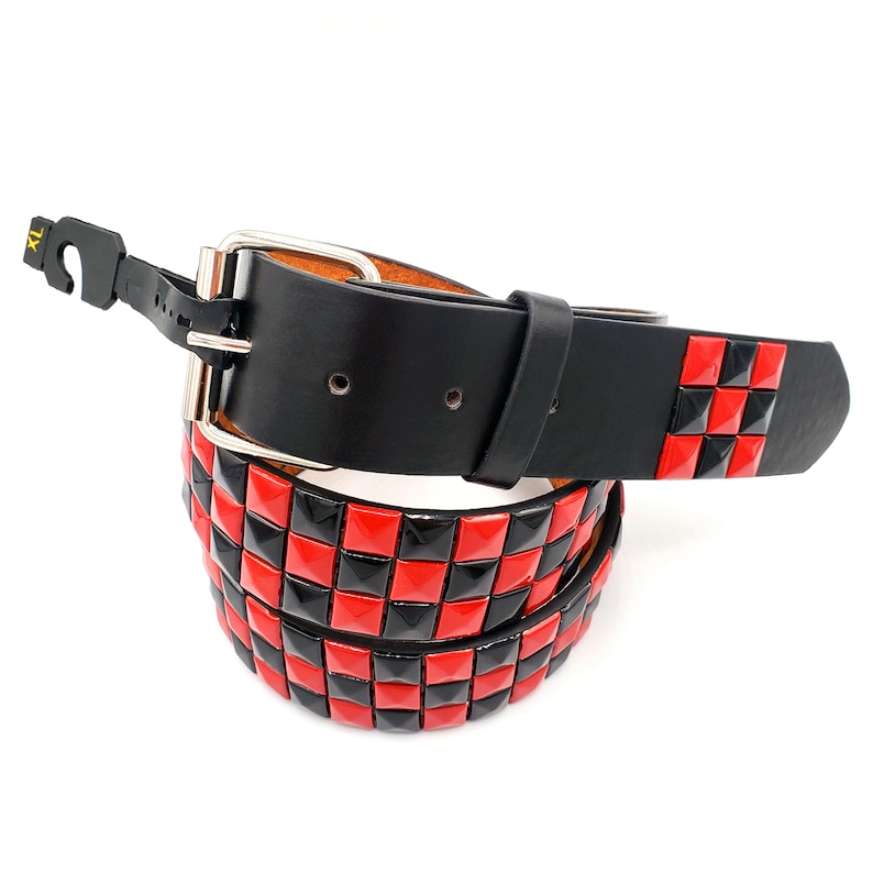 Red and Black Checkered 3-rows Pyramid Studded Belt Punk - Etsy