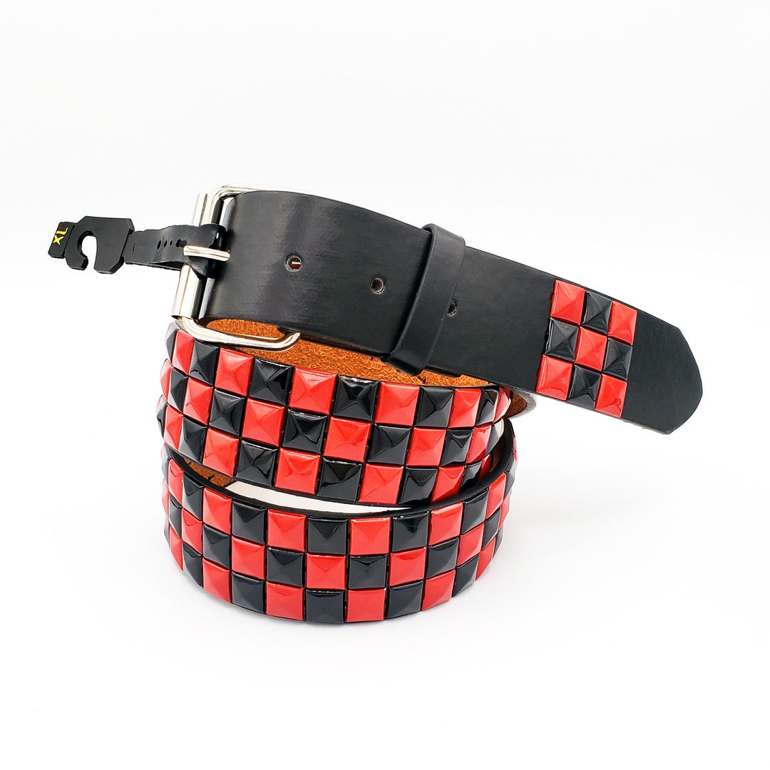 Red and Black Checkered 3-rows Pyramid Studded Belt Punk - Etsy