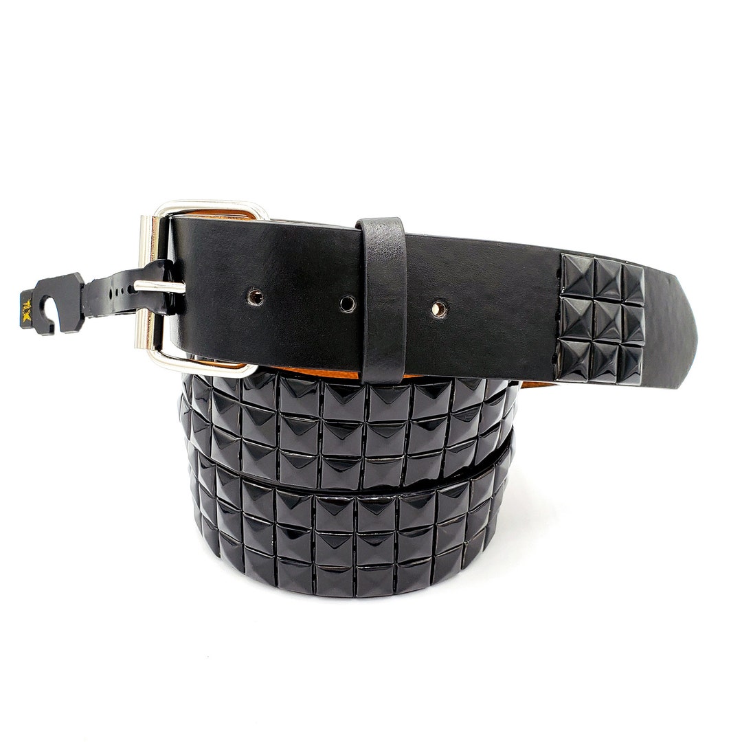 All Black Checkered 3-rows Pyramid Studded Belt Punk - Etsy