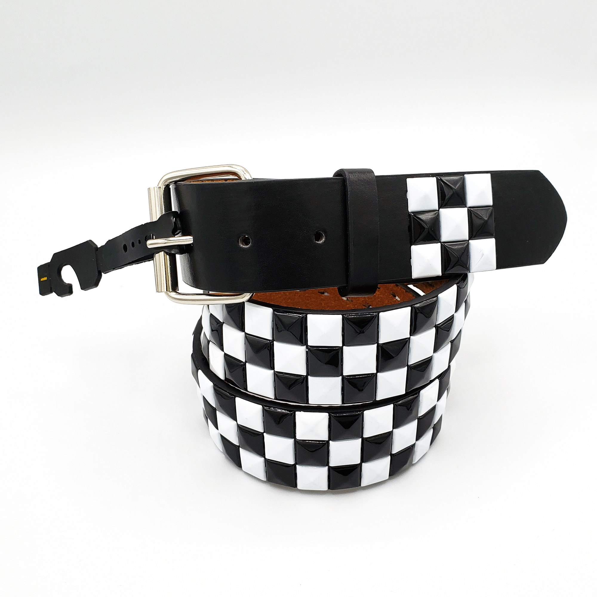 Black and White Checkered 3-rows Pyramid Studded Belt Punk - Etsy