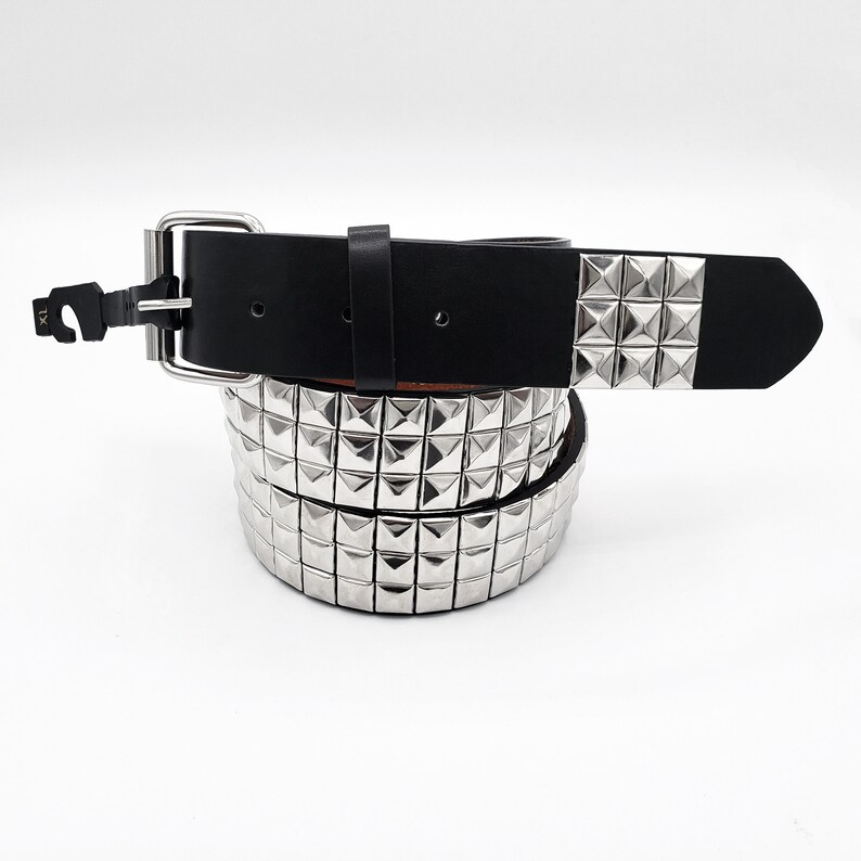 Silver Metal Studs Unisex 3-rows Pyramid Studded Belt Punk - Etsy
