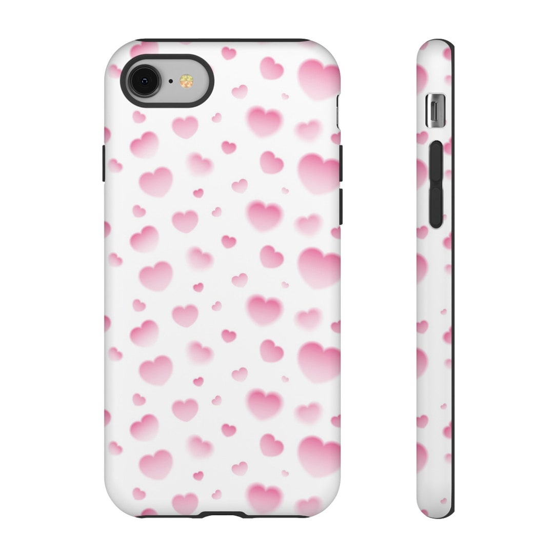 Pink Love Hearts Phone Case, Pink Hearts Print, Pink Phone Case Tough ...