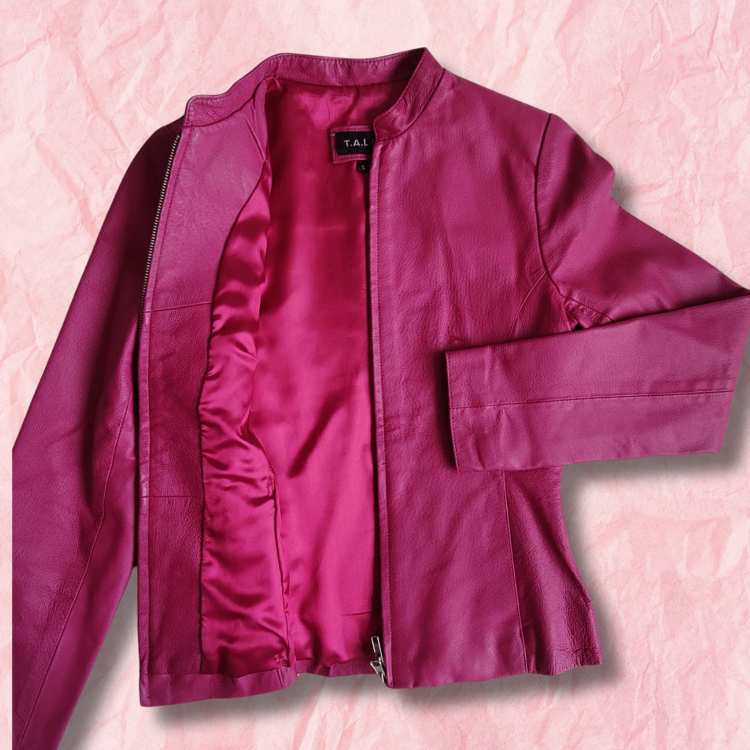 VINTAGE PINK 2000s Pink Leather Women Jacket / Size S 8UK 36EU Rare and ...
