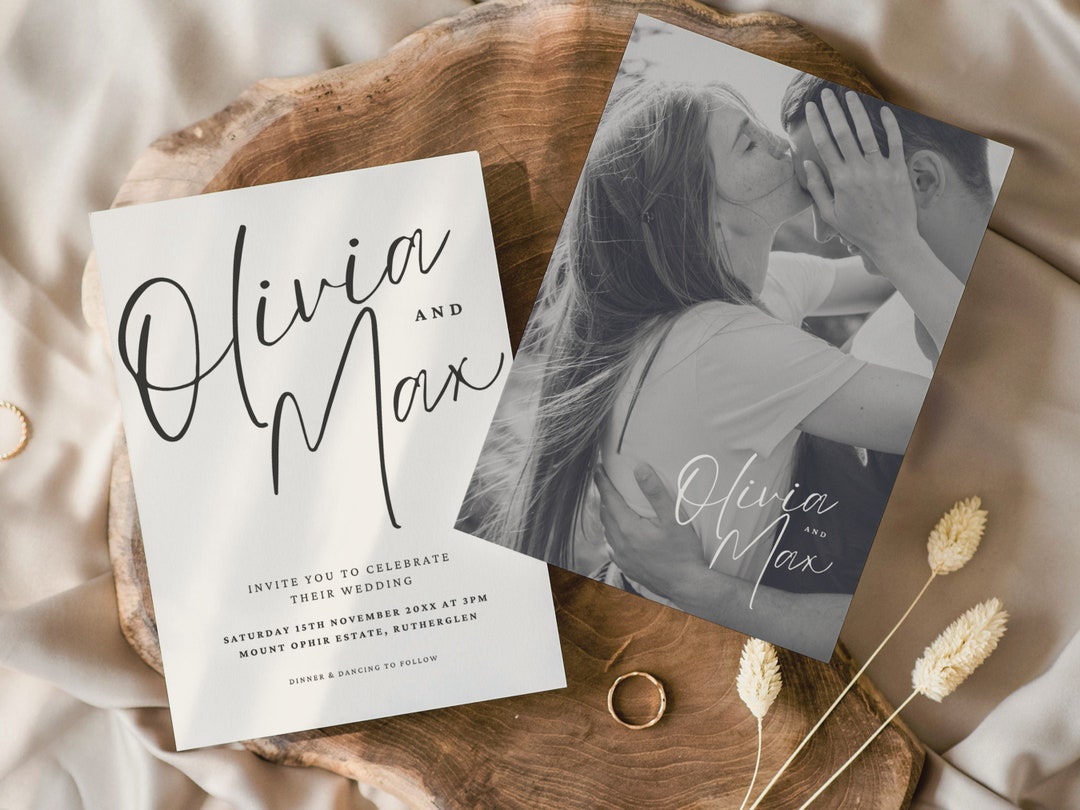 Script Wedding Invite Template With Photo, Printable Wedding Invitation ...