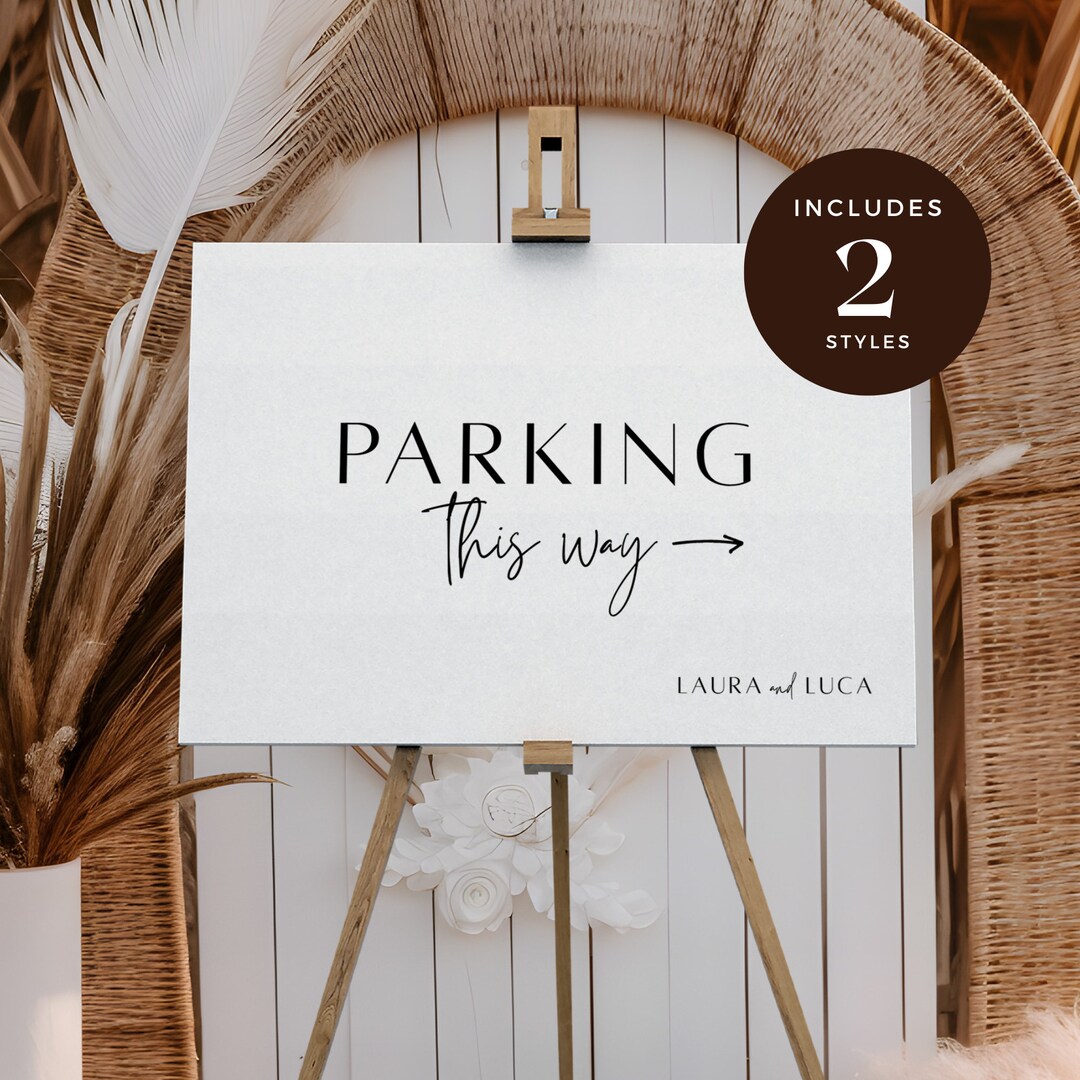 Minimal Wedding Parking Sign, Arrow Parking Sign Template, Editable ...