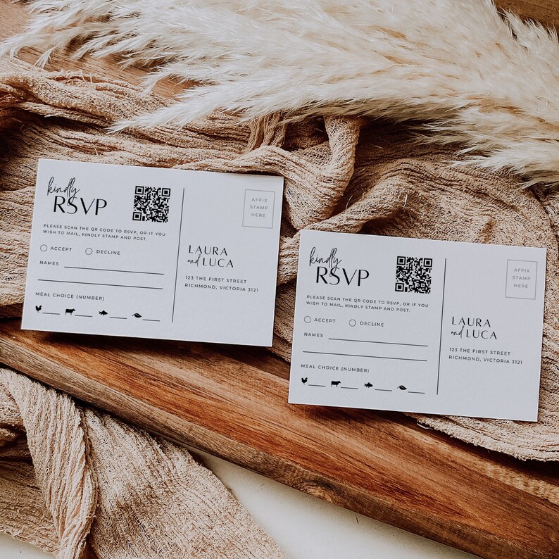 QR Code RSVP Postcard, Online Response Card, Modern Wedding Reply Card ...