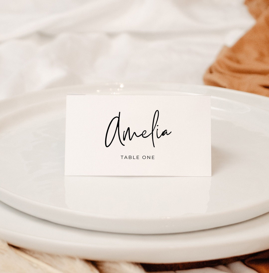 Minimalist Place Card, Modern Table Card, Name Place Cards, Editable ...