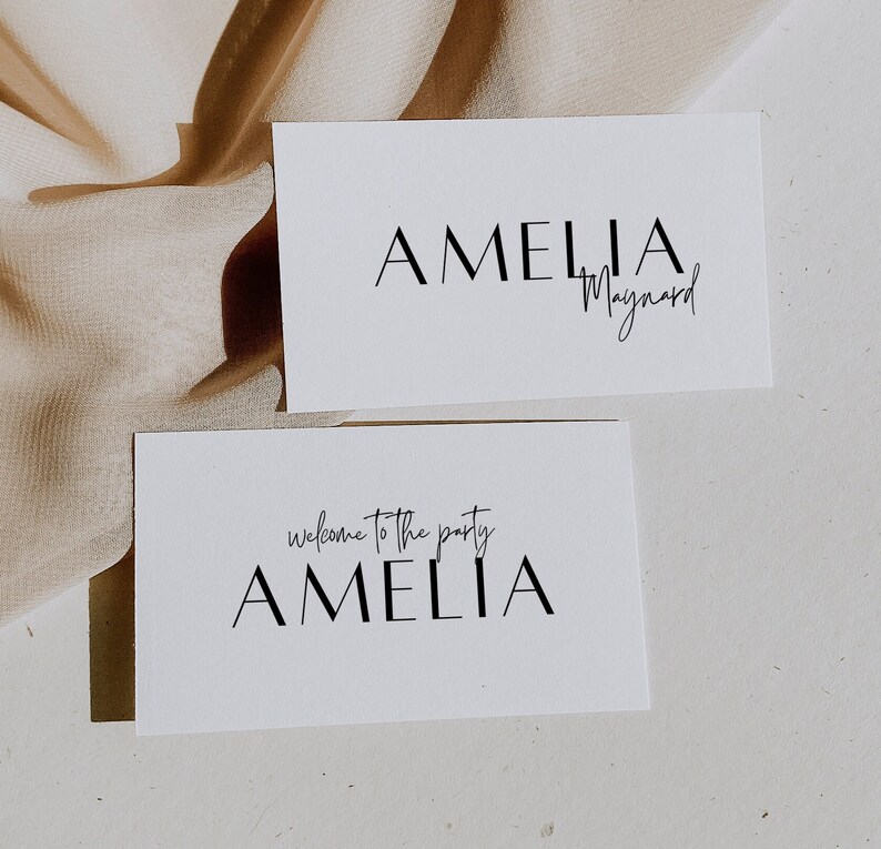 Minimalist Place Card, Modern Table Card, Name Place Cards, Editable ...