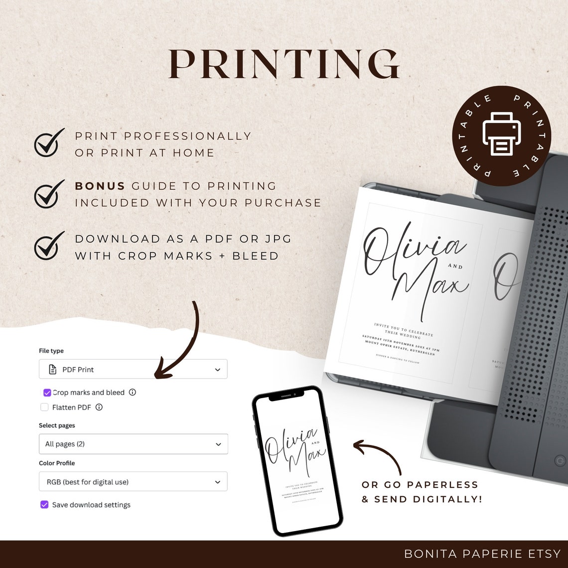 Minimalist Place Card, Modern Table Card, Name Place Cards, Editable ...