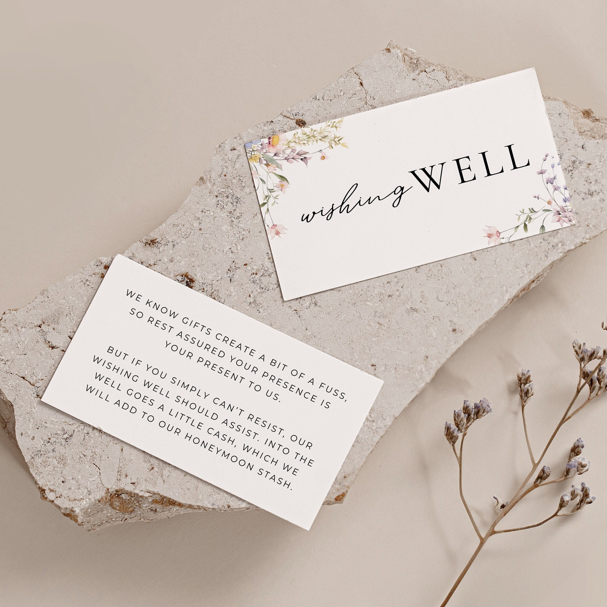 Wildflower Wishing Well Template, Wedding Insert Cards, Minimal Wishing ...