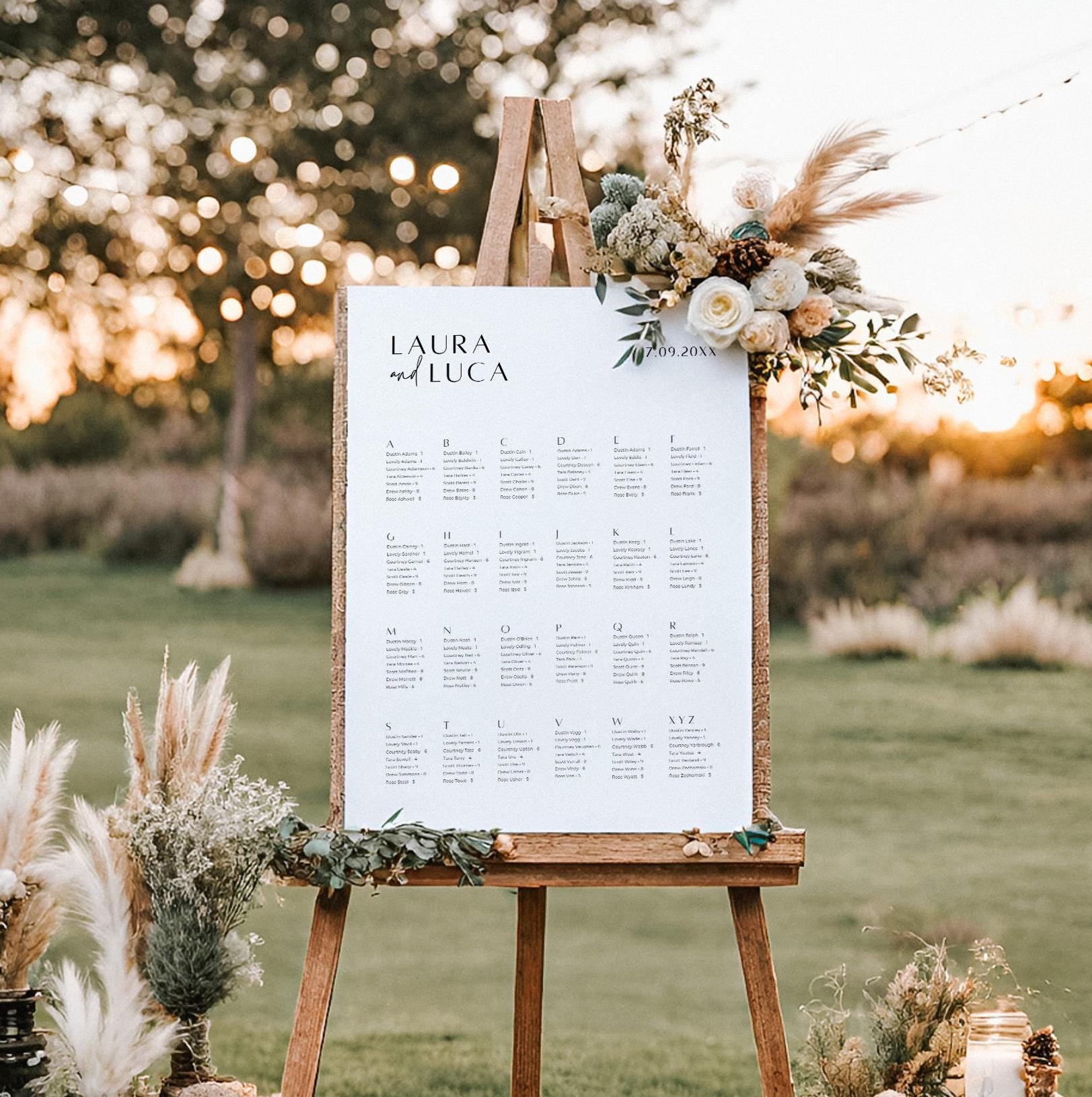 Minimalist Alphabetical Seating Chart, Wedding Seating Chart Template ...