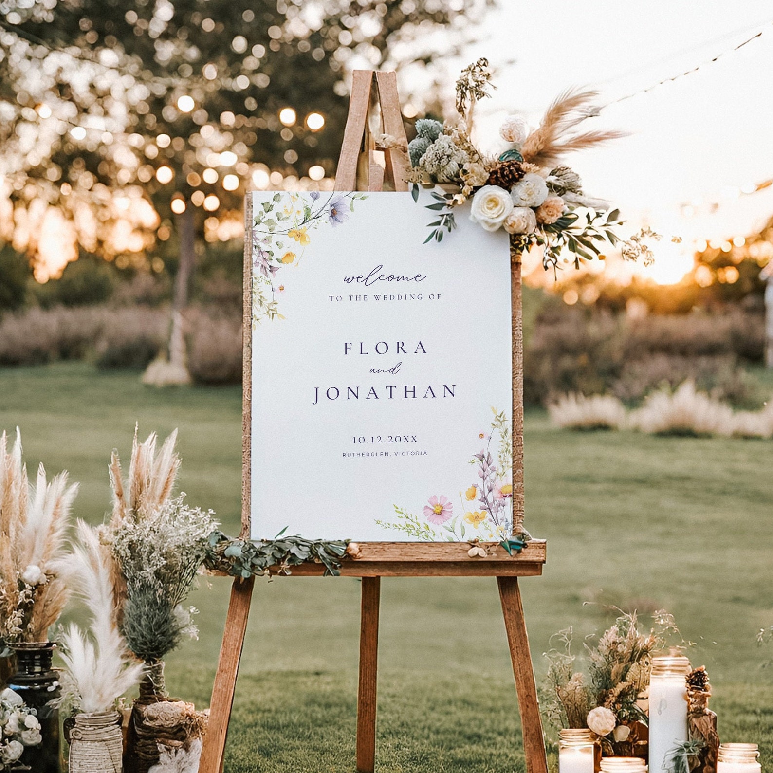 Wildflower Wedding Welcome Sign, Floral Wedding Sign Template, Wedding ...