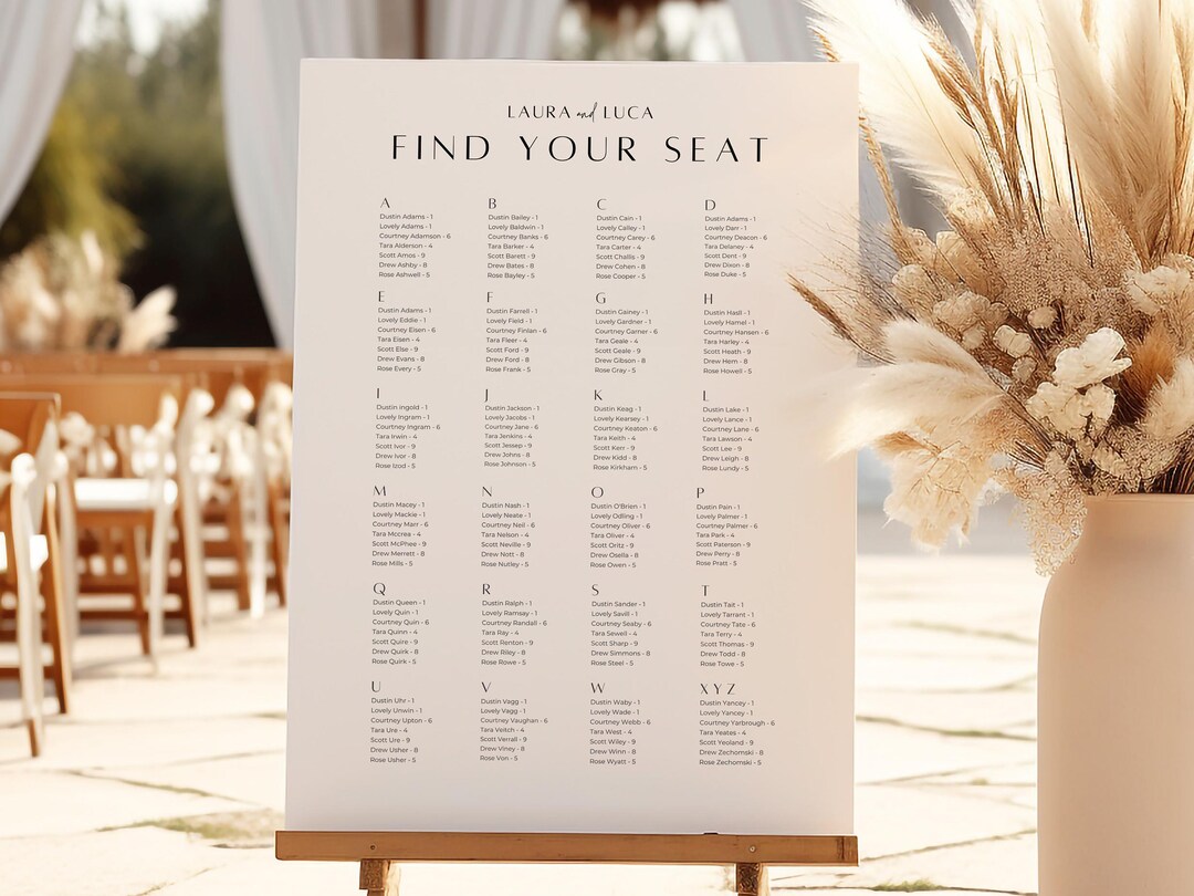 Minimalist Alphabetical Seating Chart, Wedding Seating Chart Template ...