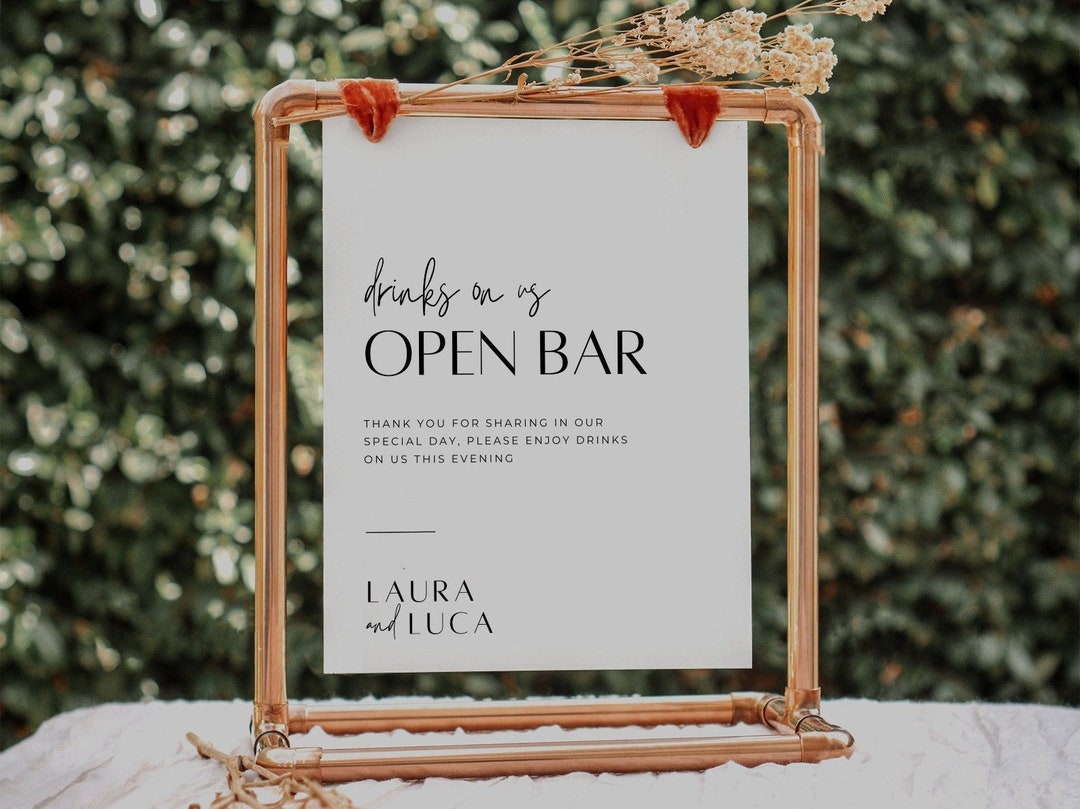 Printable Open Bar Sign, Funny Open Bar Sign, Modern Minimalist Wedding ...