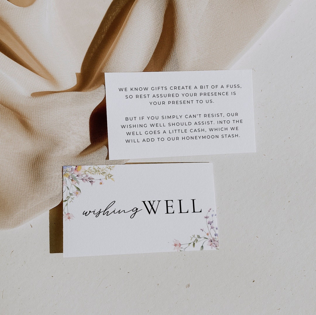Wildflower Wishing Well Template, Wedding Insert Cards, Minimal Wishing Well Card, DIY Wedding ...