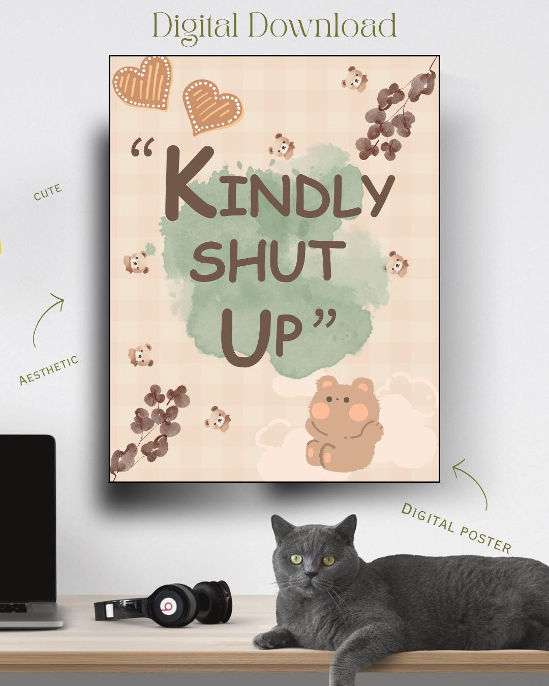 Printable Poster, Room Decor, Kindly Shut up Poster – Funny Sassy Quote ...