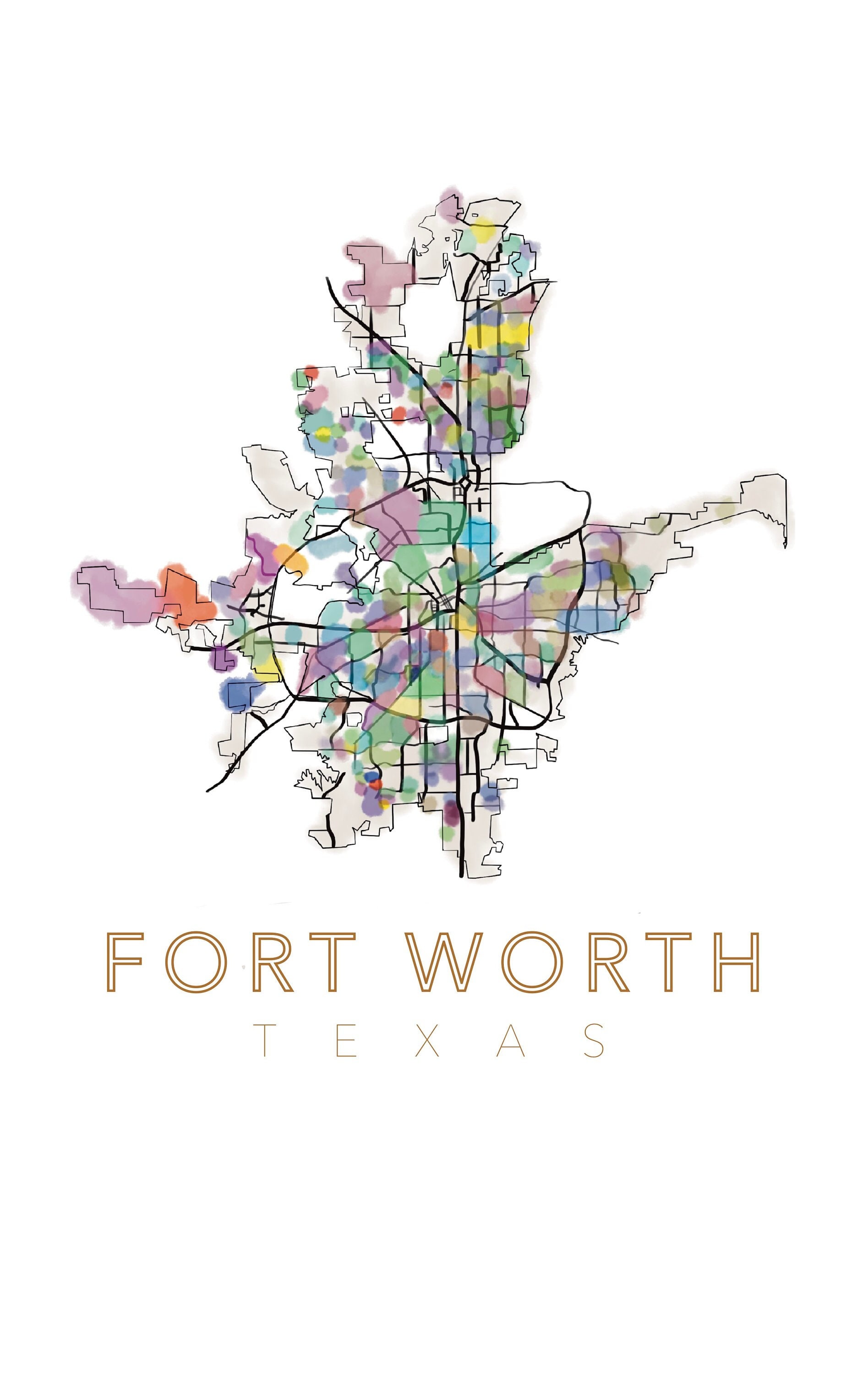 Fort Worth's Neighborhoods Map FW Texas physical Print - Etsy