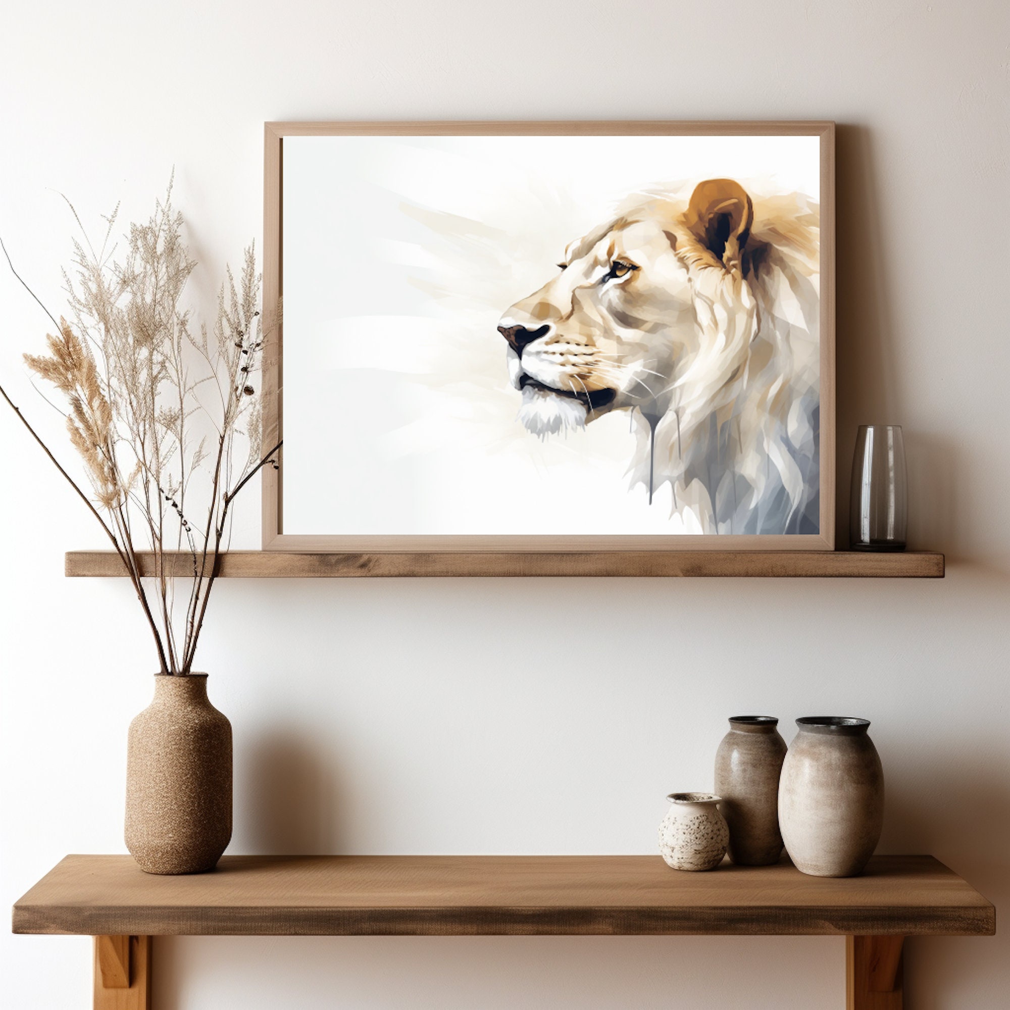 Lion, Surrealism Juxtaposition Portraiture, Earth Tone, Modern Wall Art ...