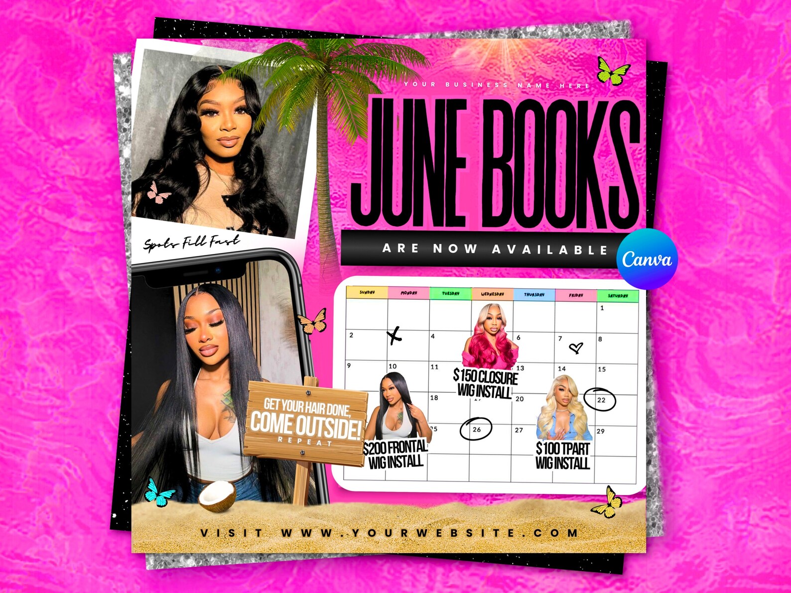 June Booking Flyer, June Bookings Hair Braid Makeup MUA Lash Locs Wig ...