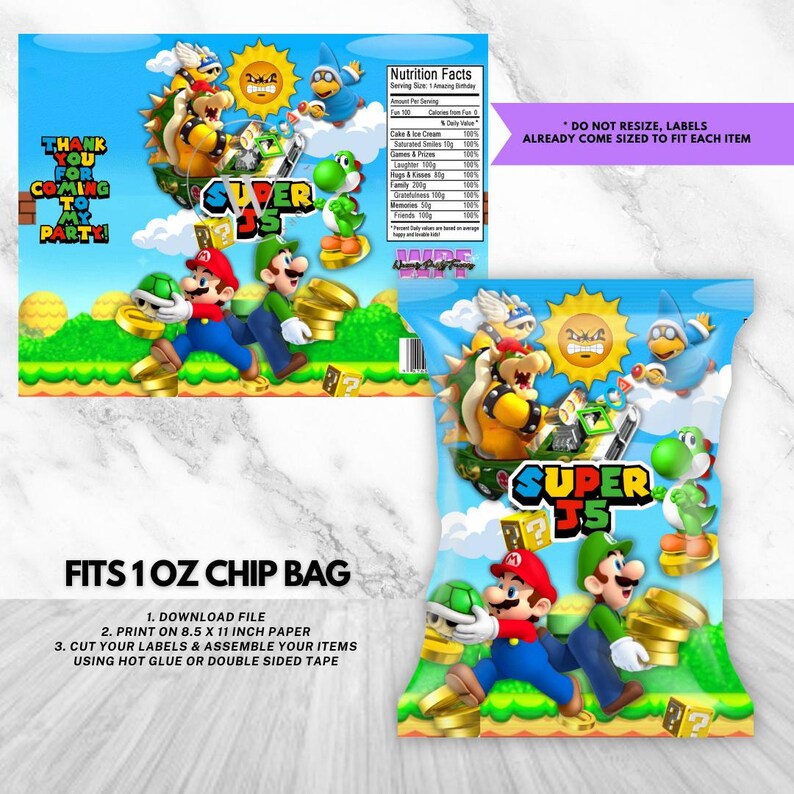 Super Mario Bowser Themed Chipbags, Caprisuns & Water Bottle Labels ...