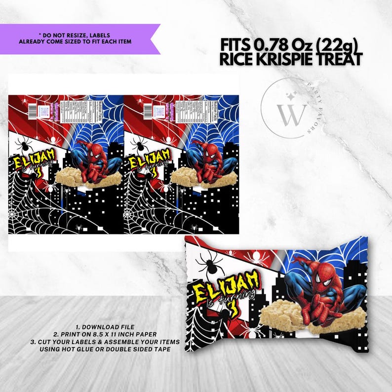 Superhero Spider Man Party Labels Chipbags, Caprisuns & Rice Krispie ...