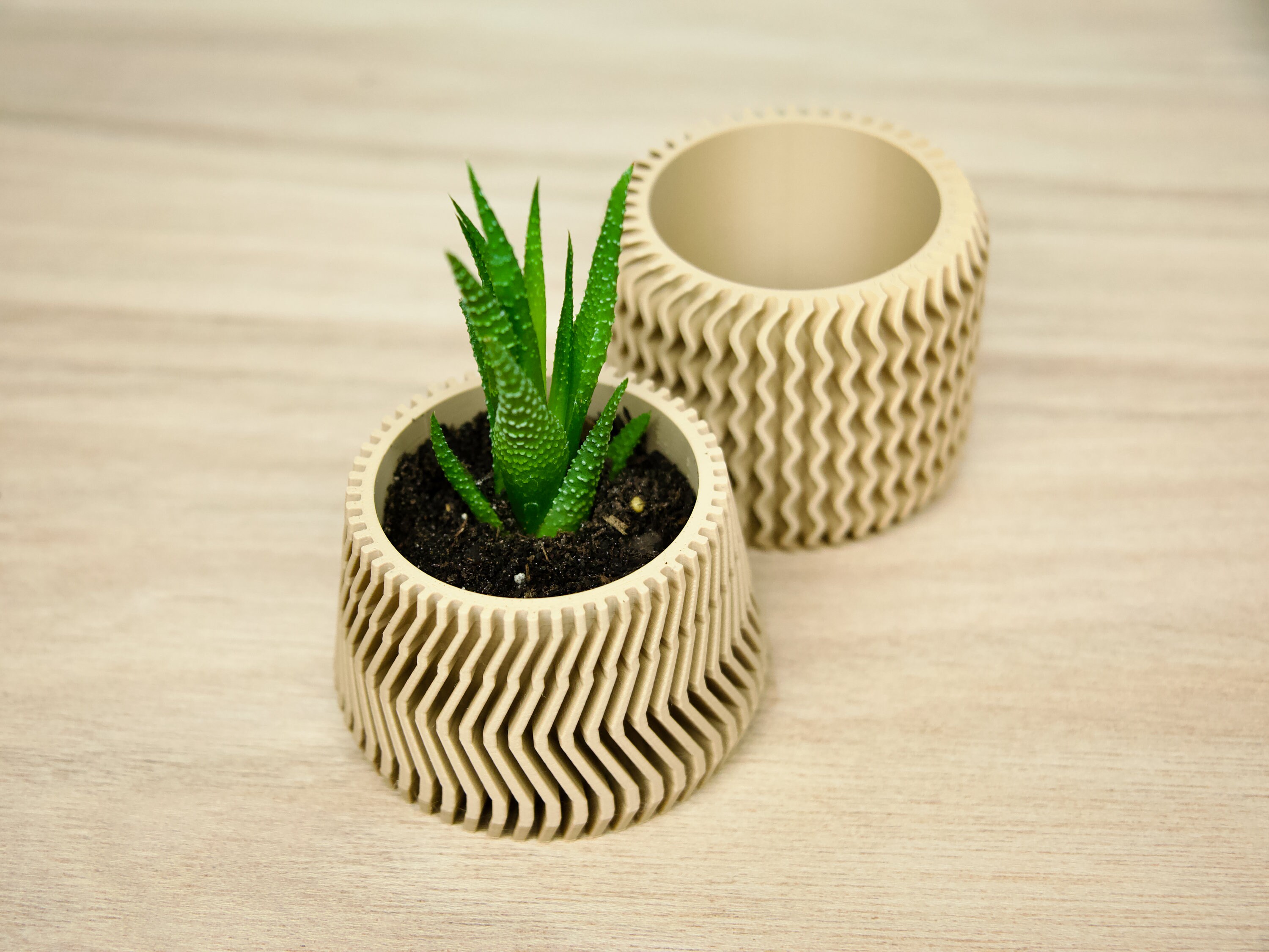 Tapered Aztec Lightweight Planter - Aesthetic Cute Beige Plant Pot ...