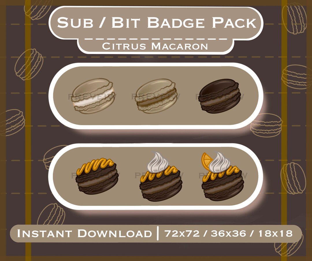 Chocolate Brown Orange Lemon Macaron/ Dessert Twitch Sub Bit Badges ...