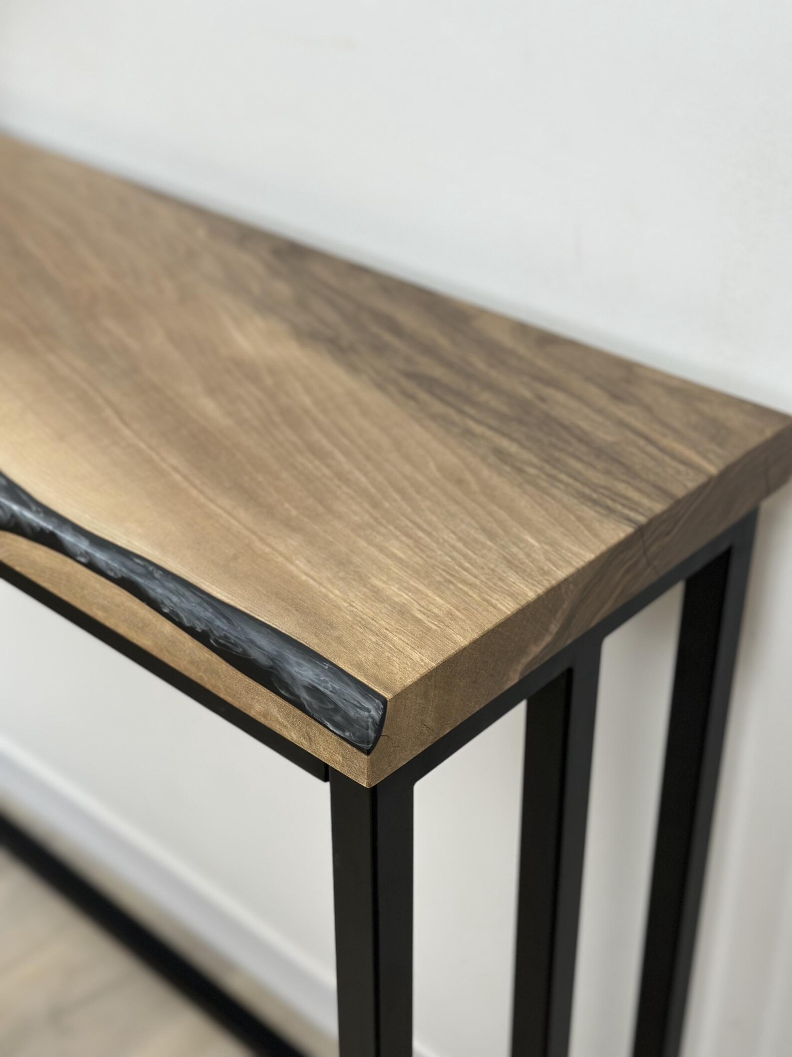 Narrow Walnut Console Table – Behind Sofa Entryway Table – Epoxy Resin ...