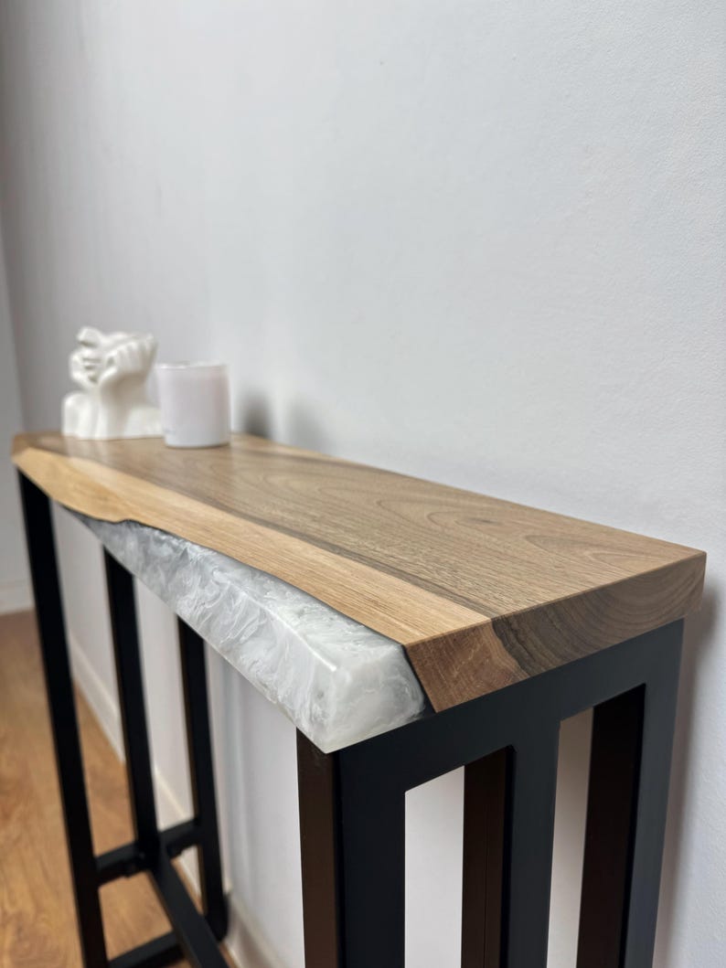 Live Edge Walnut Console Table – Narrow Entryway Table – Slim Epoxy Resin Hall Table – Modern ...