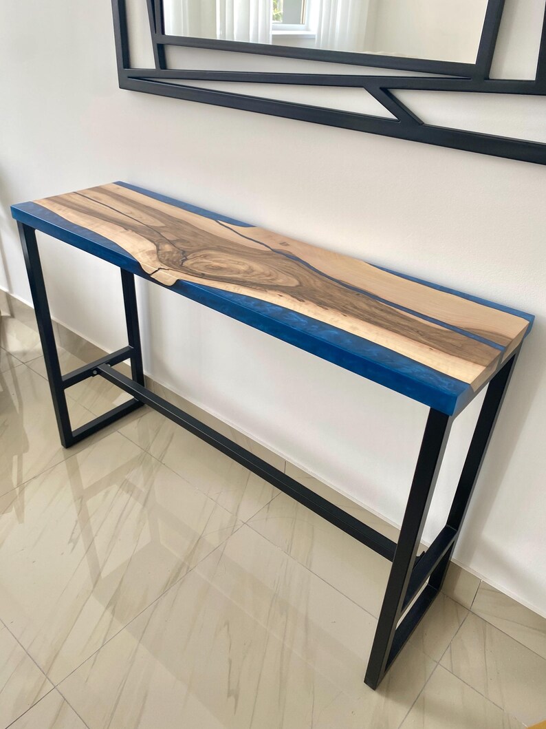 Narrow Console Table – Walnut & Epoxy Resin Entry Table – Slim Modern ...