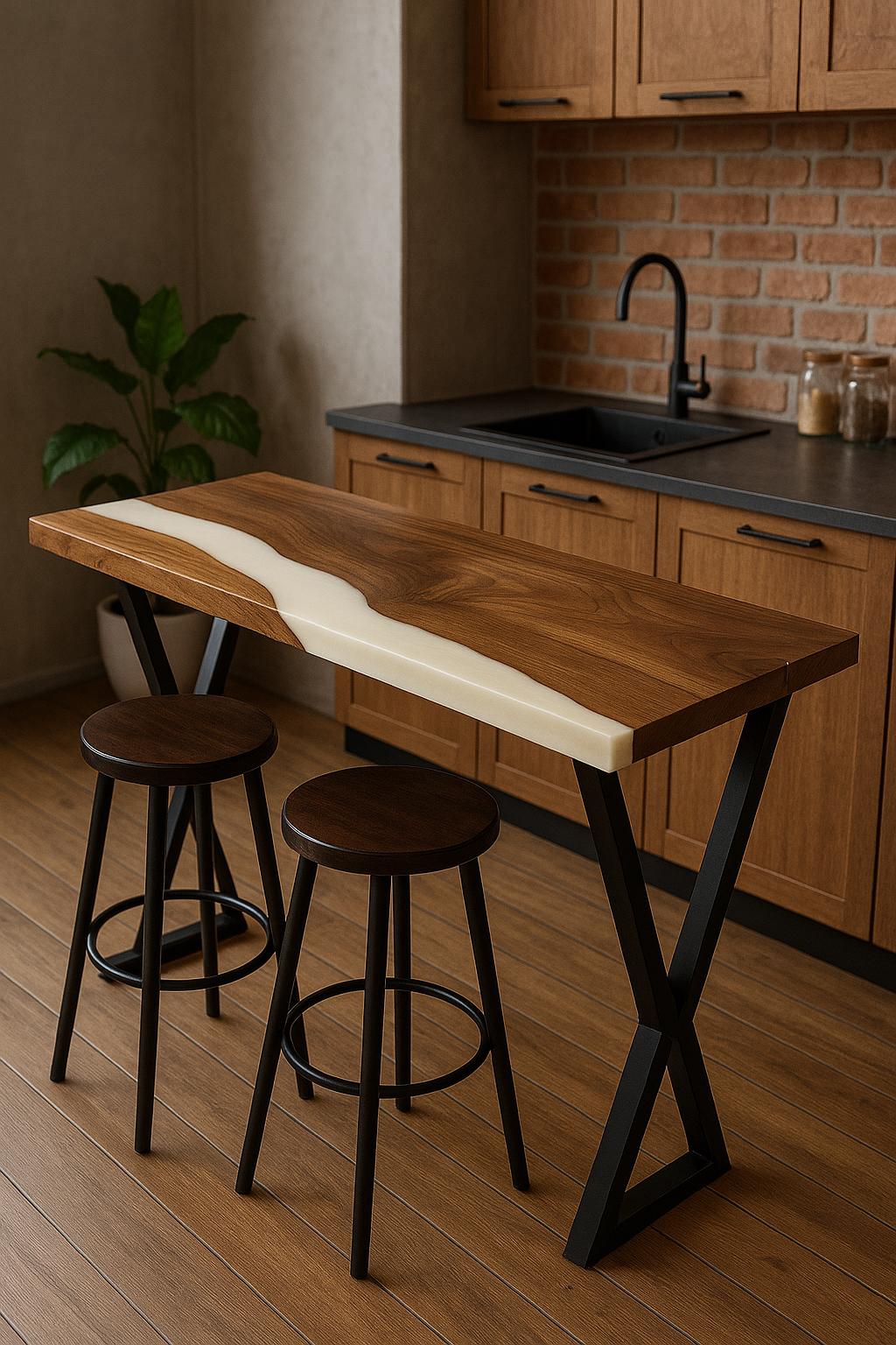 Counter Height Table, Walnut Epoxy Bar Table, Solid Wood Kitchen Island ...