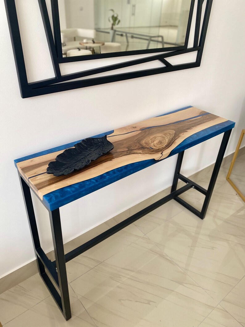 Narrow Console Table – Walnut & Epoxy Resin Entry Table – Slim Modern ...