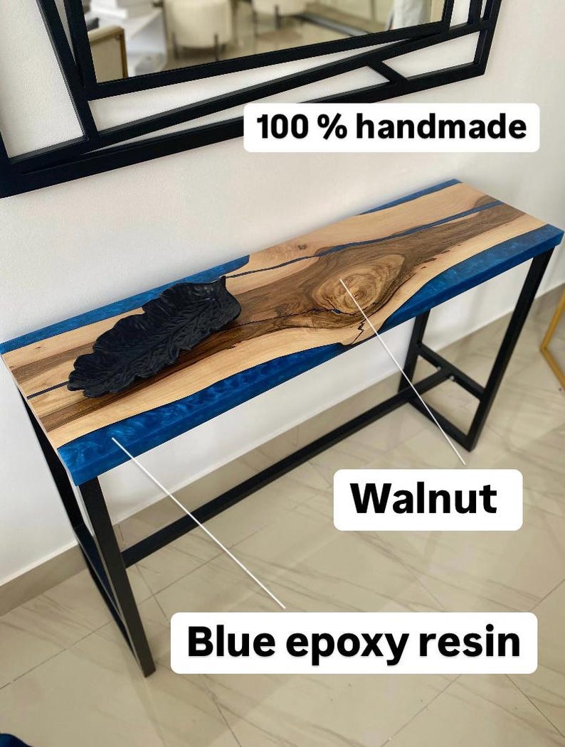 Narrow Console Table – Walnut & Epoxy Resin Entry Table – Slim Modern ...