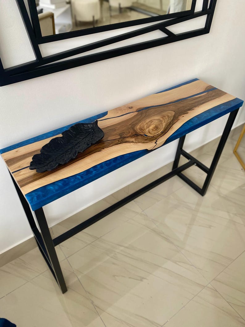 Narrow Console Table – Walnut & Epoxy Resin Entry Table – Slim Modern ...