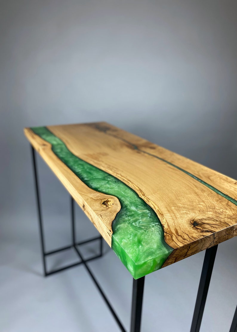 Narrow Console Table - Oak Epoxy Resin Table - Modern Entryway Table ...