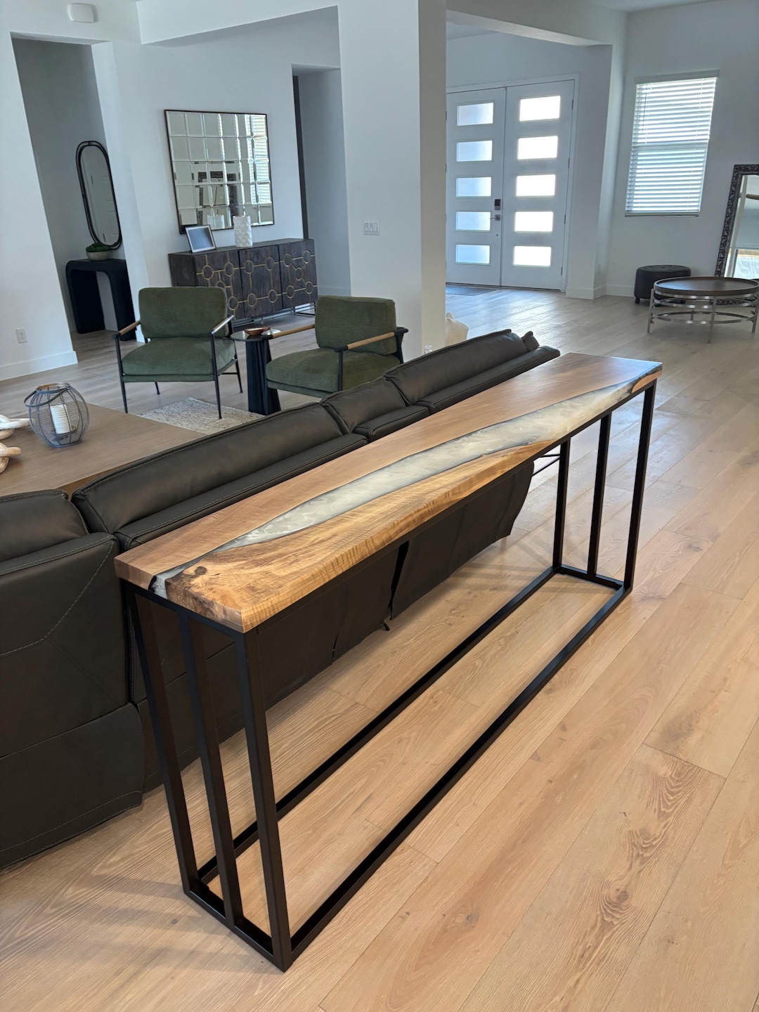 Narrow Walnut Console Table – Behind Sofa Entryway Table – Epoxy Resin ...