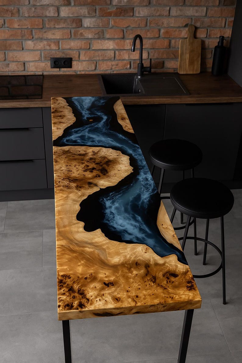 Counter Height Table, Poplar Epoxy Breakfast Bar, Narrow Dining ...