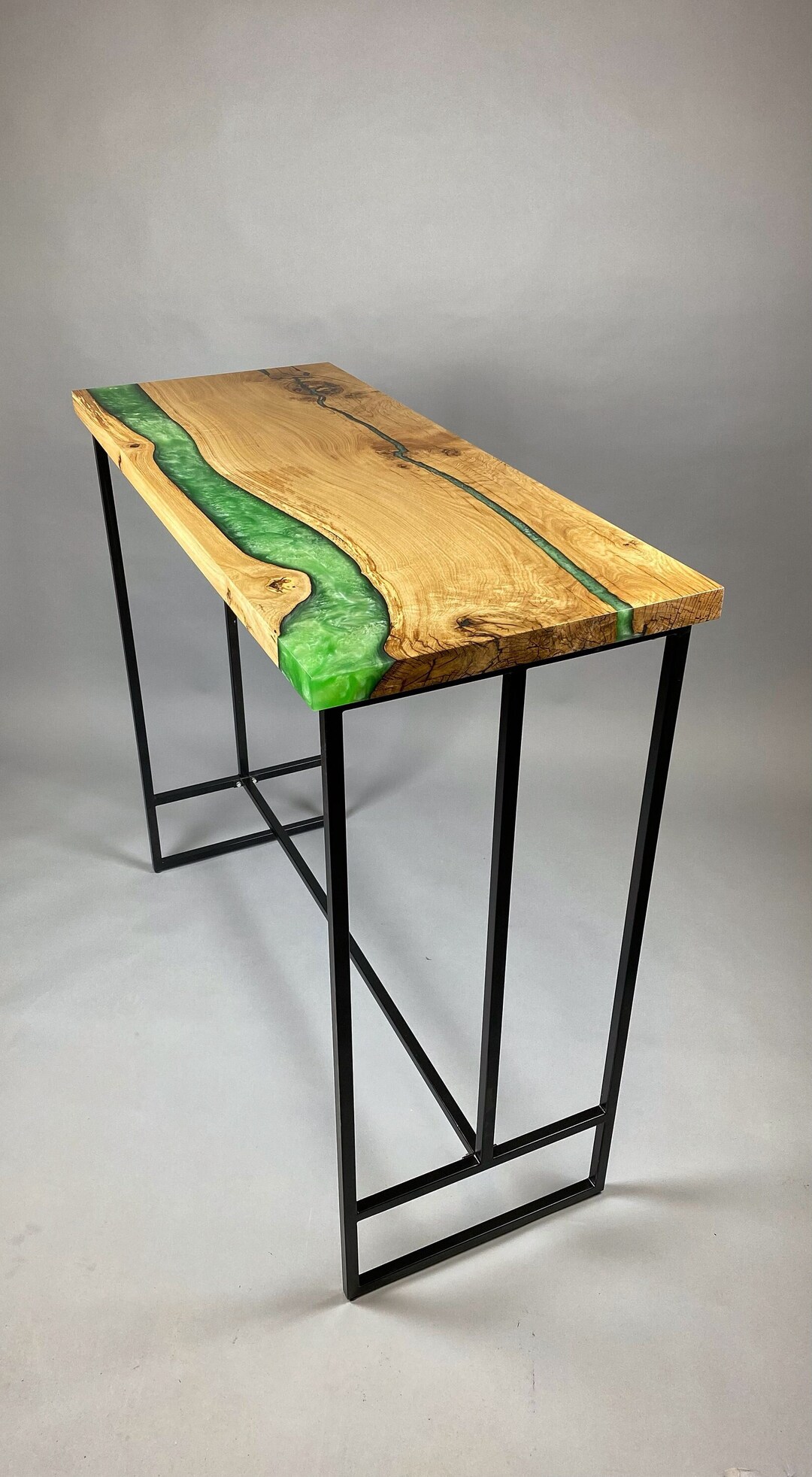 Narrow Oak Console Table With Shelf - Rustic Live Edge Entryway Table ...