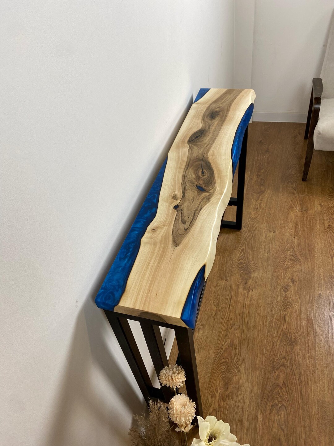 Narrow Console Table - Modern Walnut Entryway Table With Epoxy Resin ...