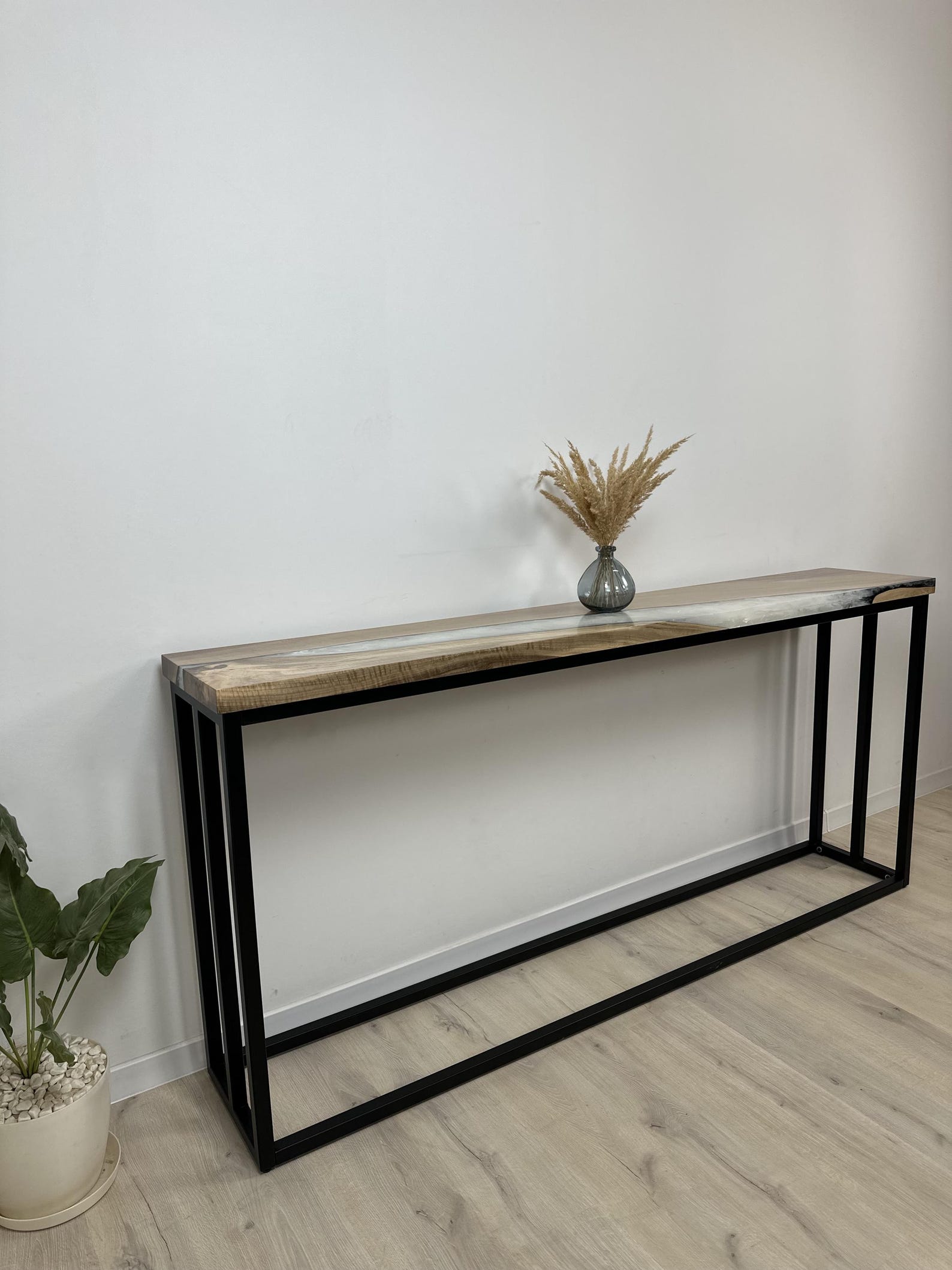 Narrow Walnut Console Table – Behind Sofa Entryway Table – Epoxy Resin ...