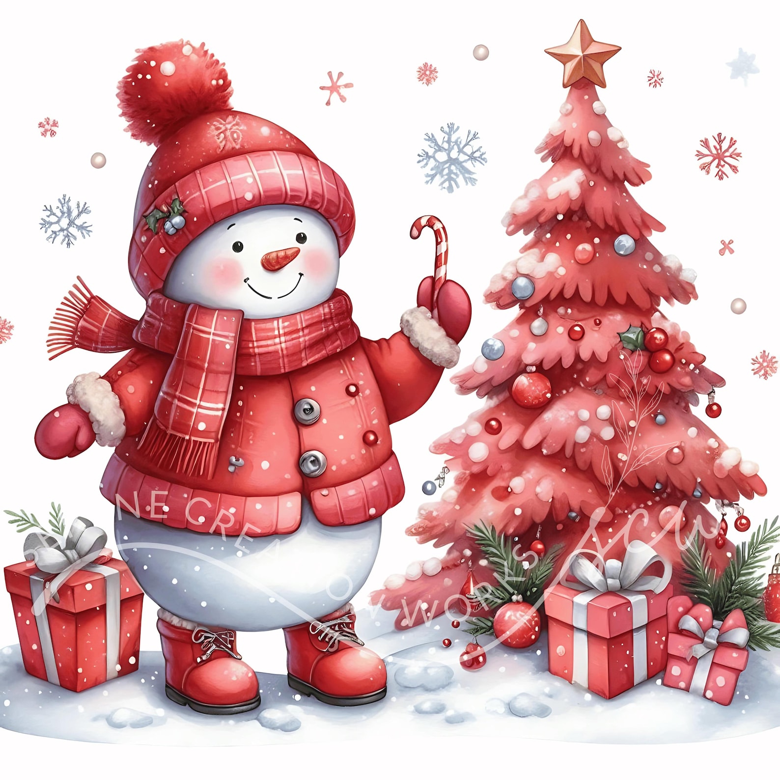 Watercolor Christmas Red Snowman Clipart 10 Watercolor JPG Christmas ...