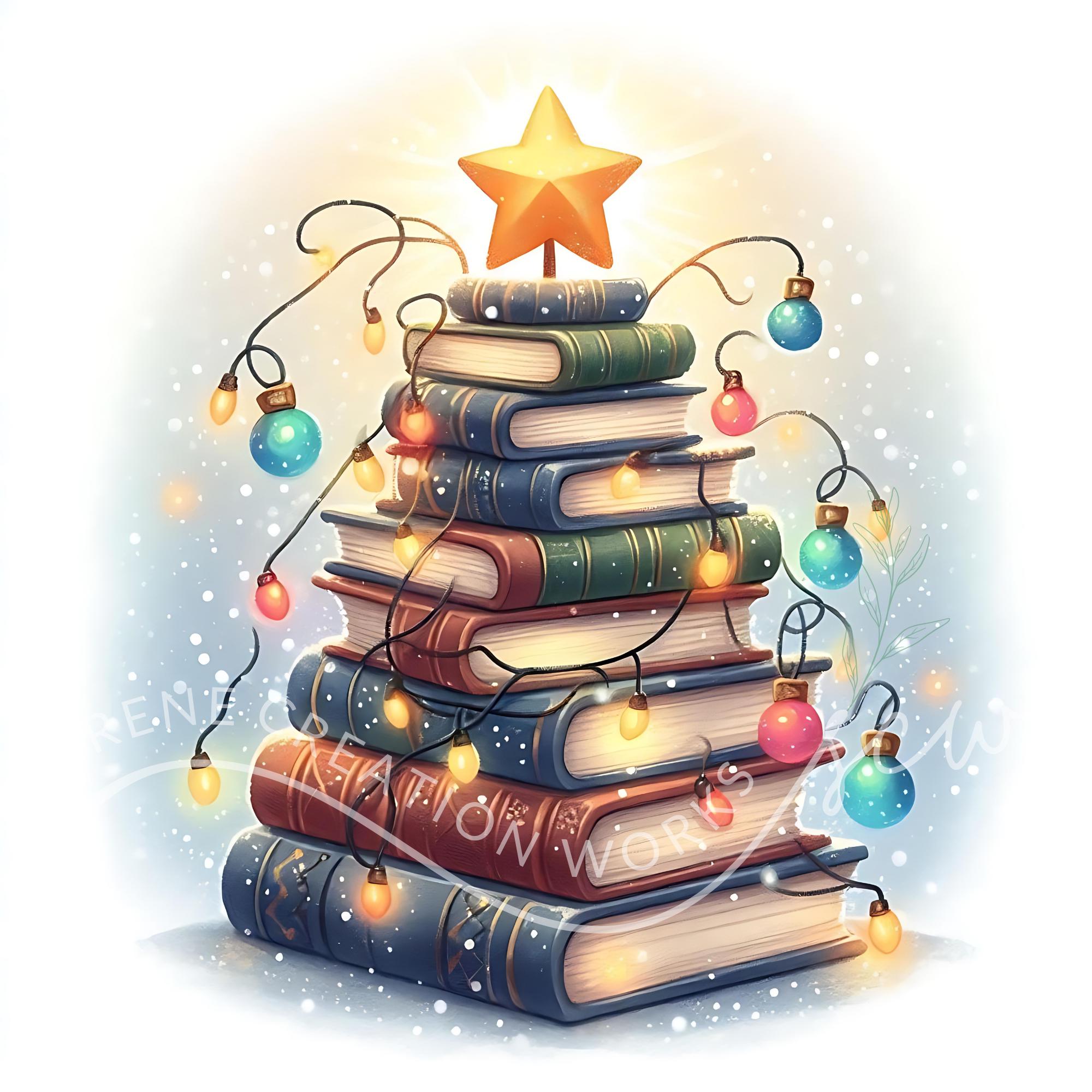 Christmas Book Tree Clipart 10 Watercolor Jpgs Christmas Gift for ...