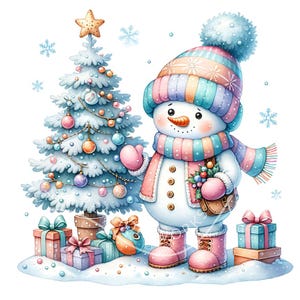 Watercolor Christmas Snowman Clipart 10 Watercolor JPG Christmas ...