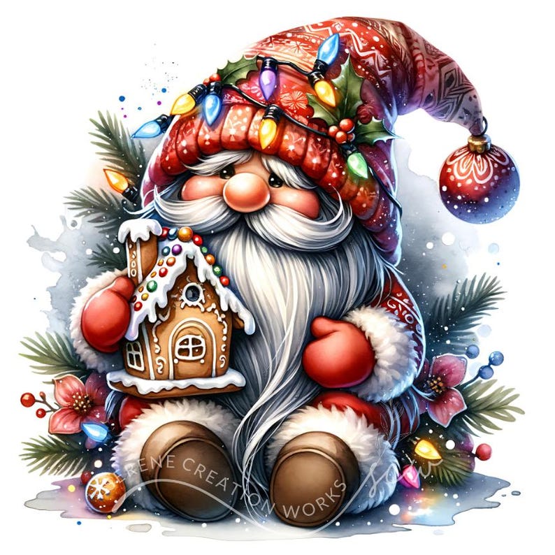 Christmas Gnome Clipart 10 JPG Gingerbread House, Festive Gnome ...