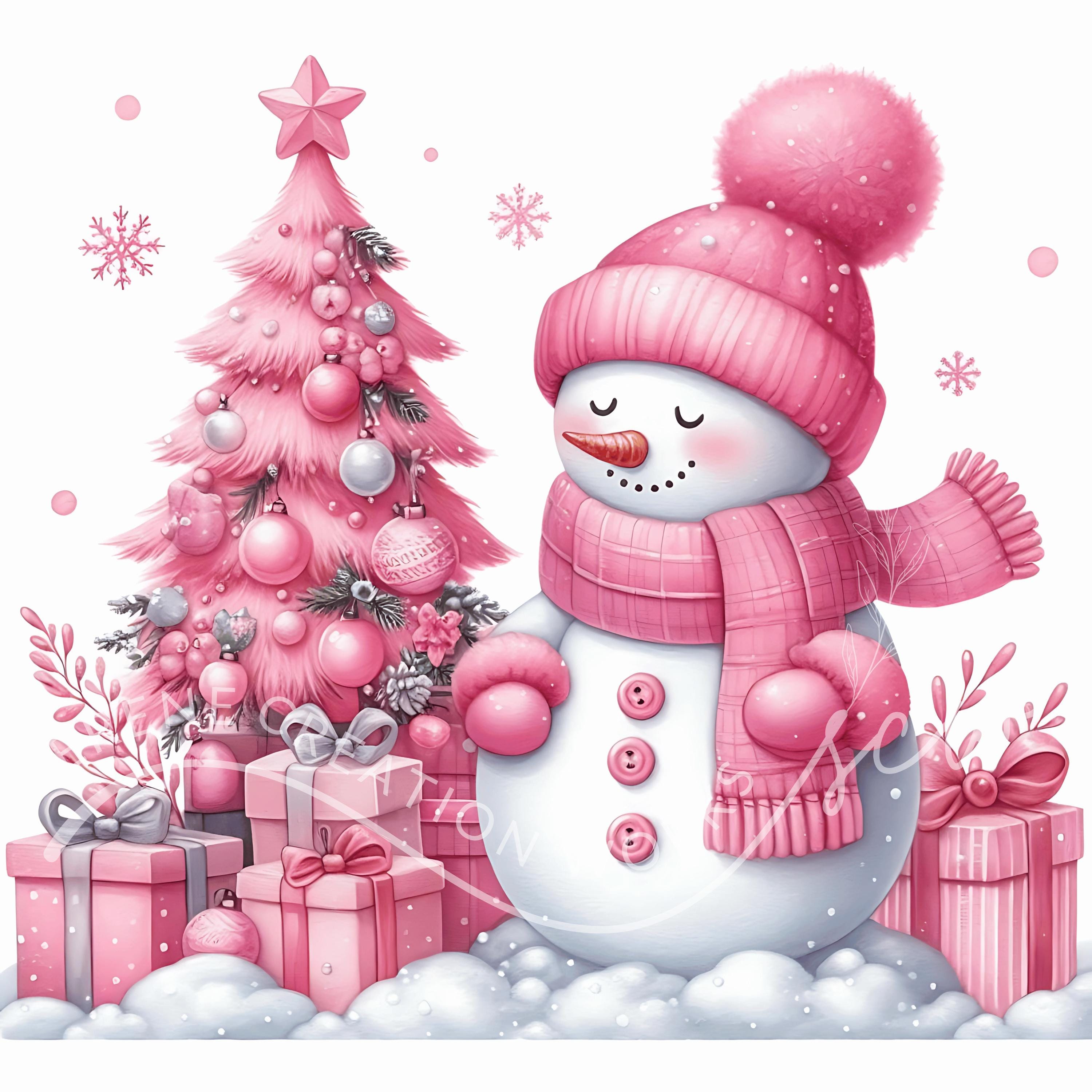 Watercolor Pink Christmas Snowman Clipart 10 Watercolor JPG Girly ...